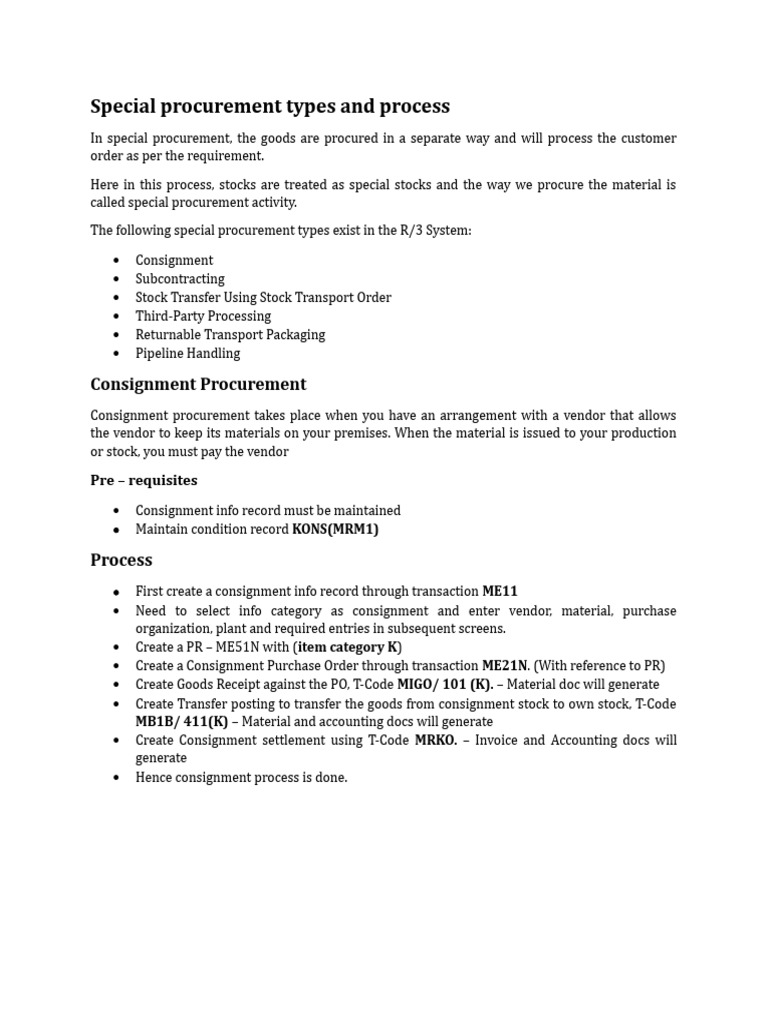 Special Procurement Types in SAP | PDF | Business