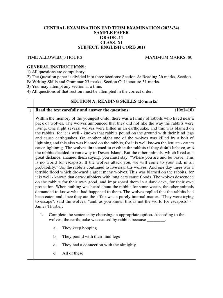 Grade 11 English Core Sample Paper | PDF | Air Pollution | Smoking