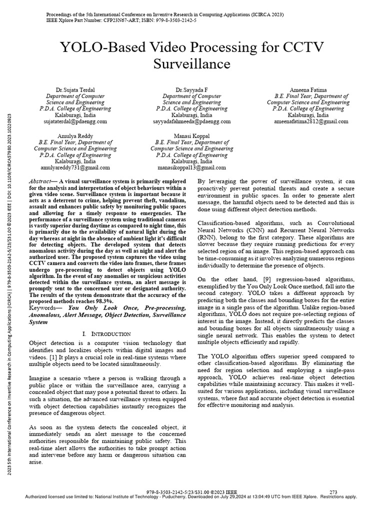 YOLO-Based Video Processing For CCTV Surveillance | PDF | Image Segmentation | Deep Learning