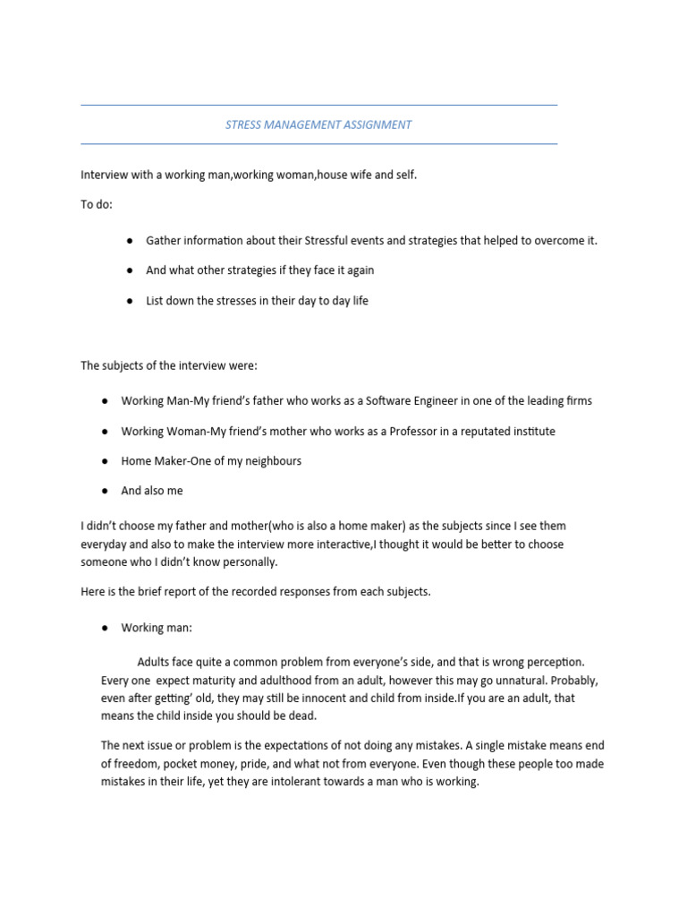 Stress Management Assignment | PDF | Occupational Stress | Stress (Biology)