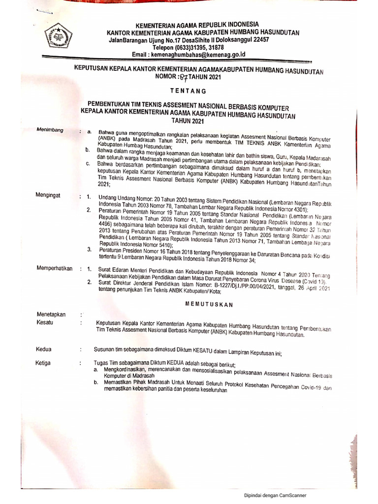 SK TIM Teknis ANBK | PDF