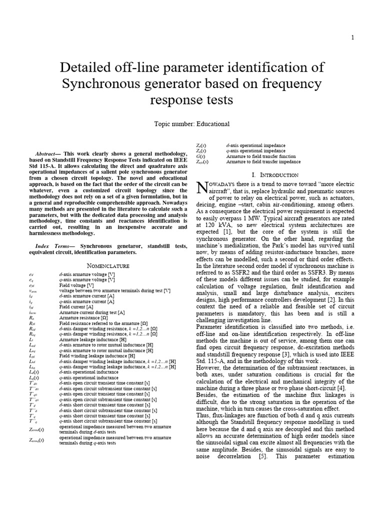 Detailed Off Line Parameter Identification Of Synchronous Generator Based On Frequency Response