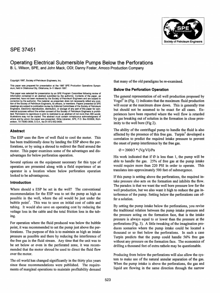 Operating ESP Below The Perforation | PDF | Pump | Pipe (Fluid Conveyance)