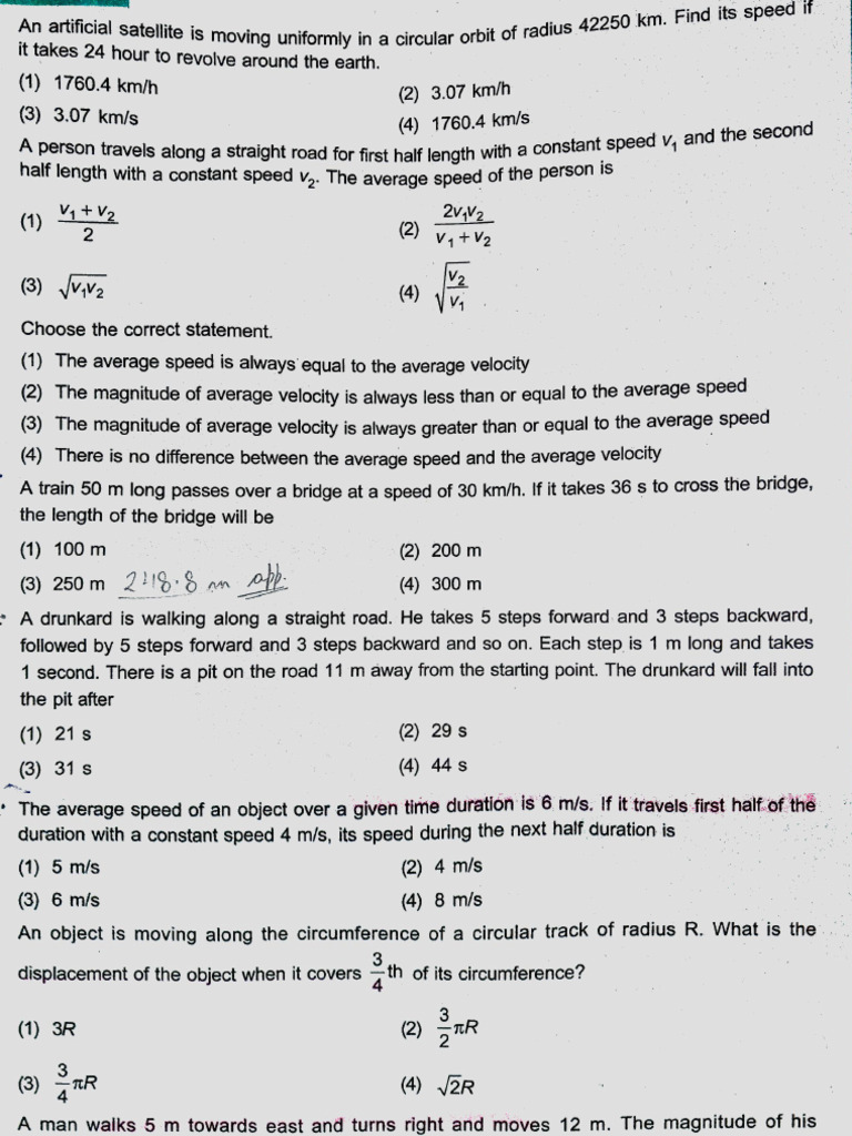 Physics Motion MCQ | PDF