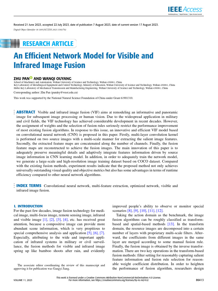 An Efficient Network Model For Visible and Infrared Image Fusion | PDF | Artificial Neural ...