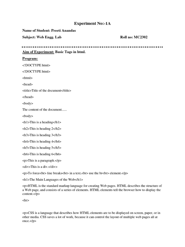 Experiment No:-1A | PDF | Html | Html Element
