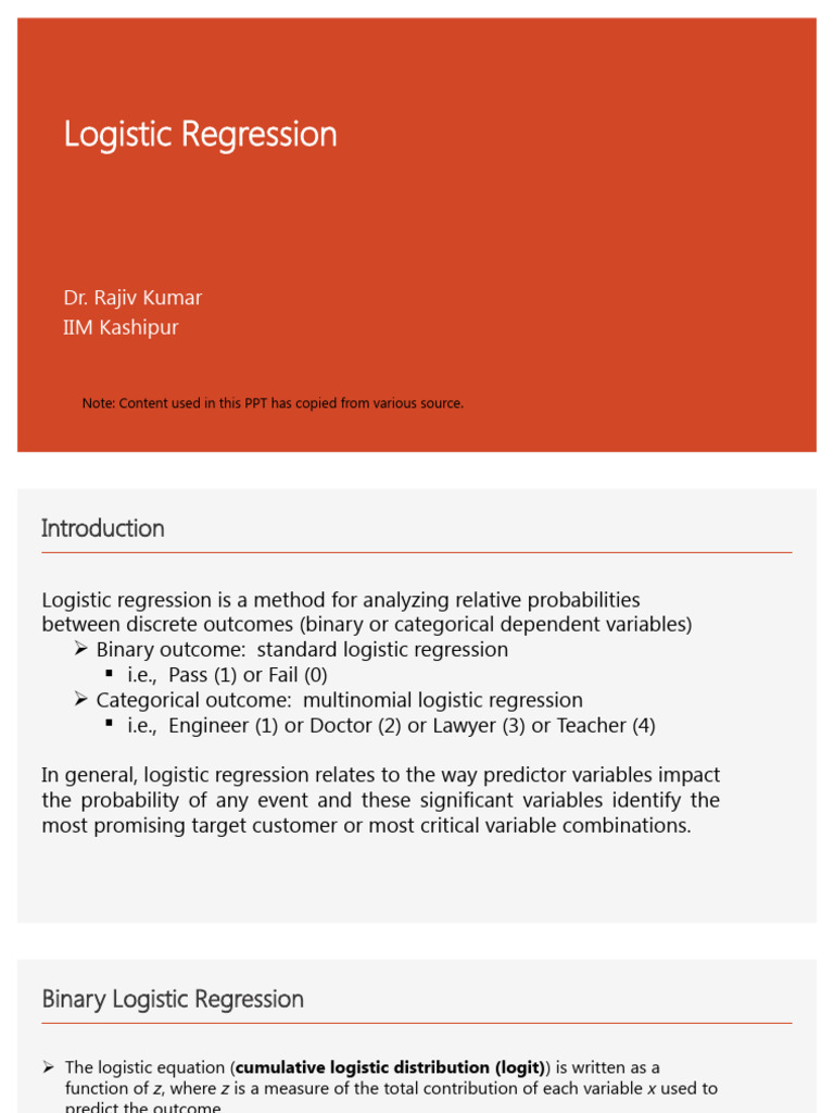 Session 15-Logistic Regression | PDF | Logistic Regression | Regression Analysis