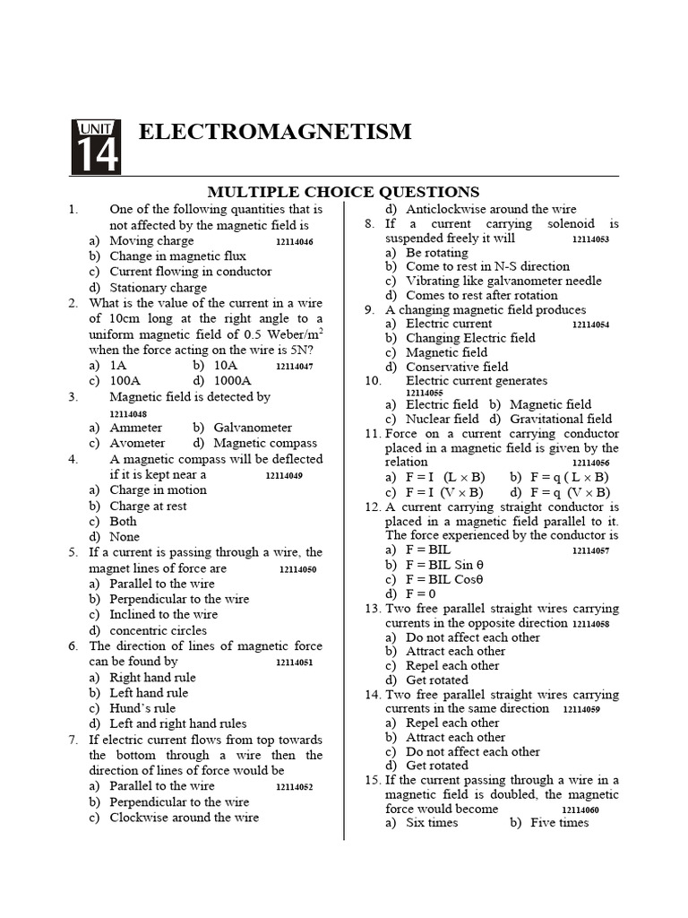 Electromagnetism MCQ Practice Test | PDF | Materials Science | Physical ...