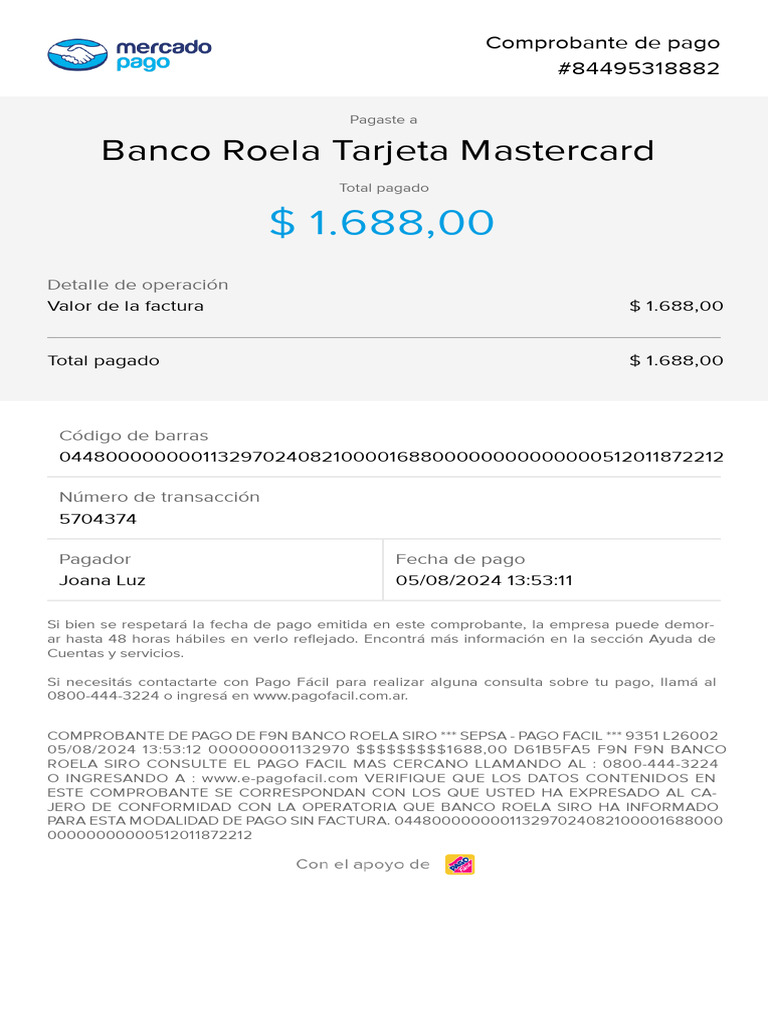 Comprobante de Pago Banco Roela | PDF