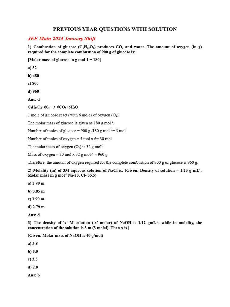 Jee Pyq Some Basic Concept | PDF | Mole (Unit) | Physical Sciences