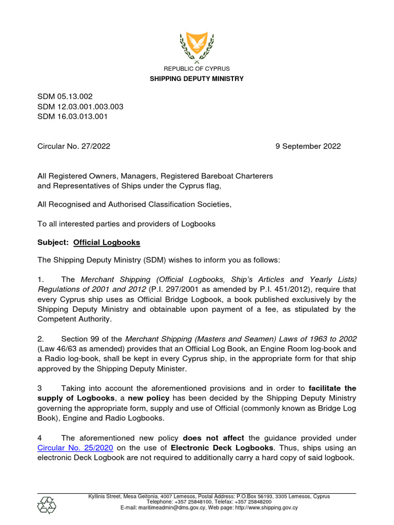 Gmdss Cyprus Log Instructions | PDF