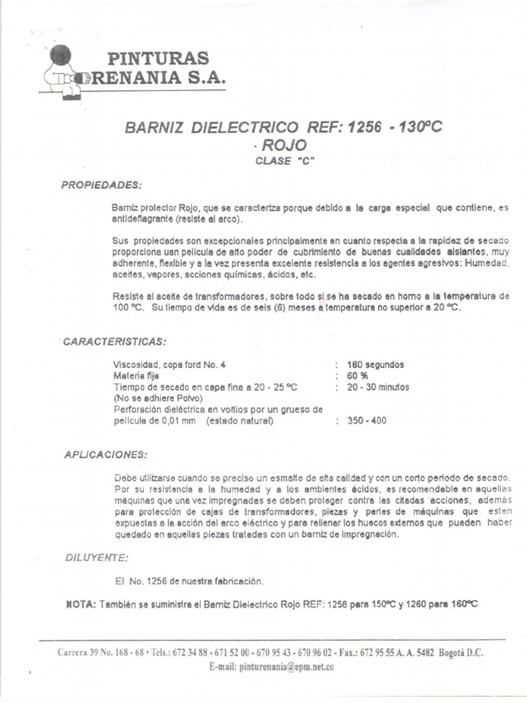 Ficha Tecnica Barniz Dielectrico Rojo | PDF