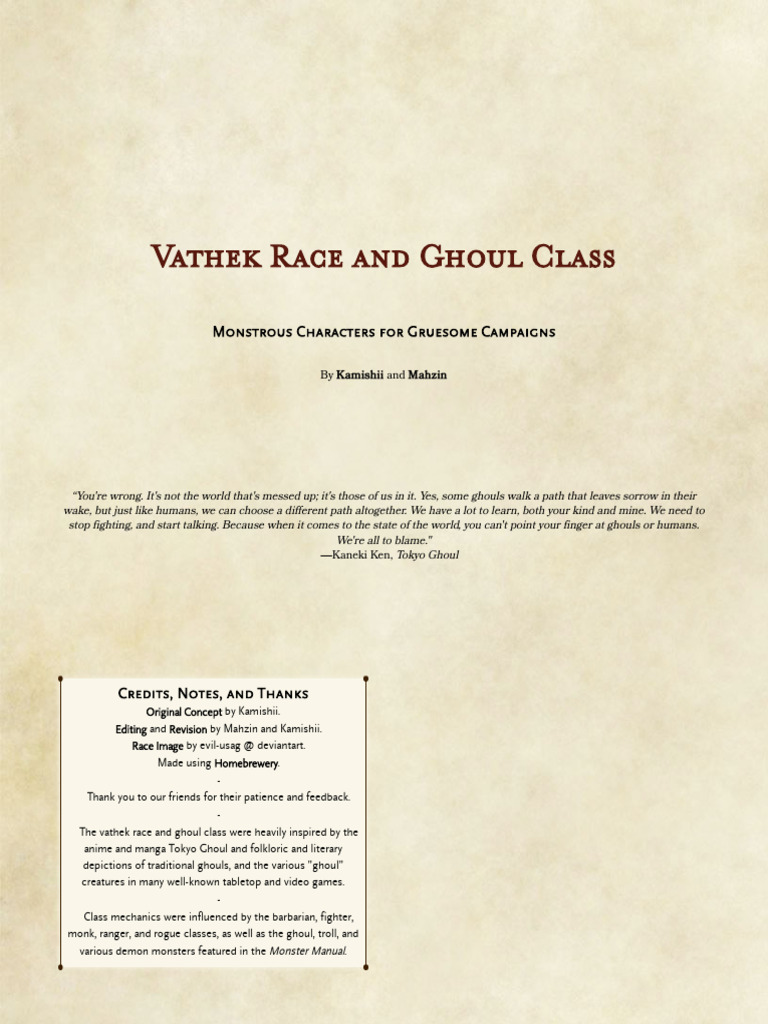 Vathek Race and Ghoul Class Guide | PDF | Elf (Dungeons & Dragons)