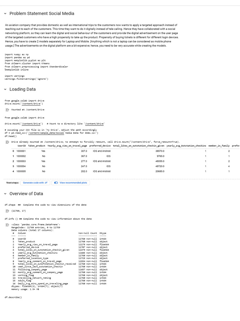 Social Media Data For DSBA - Vijay Borade - Ipynb - Colab | PDF | Statistics