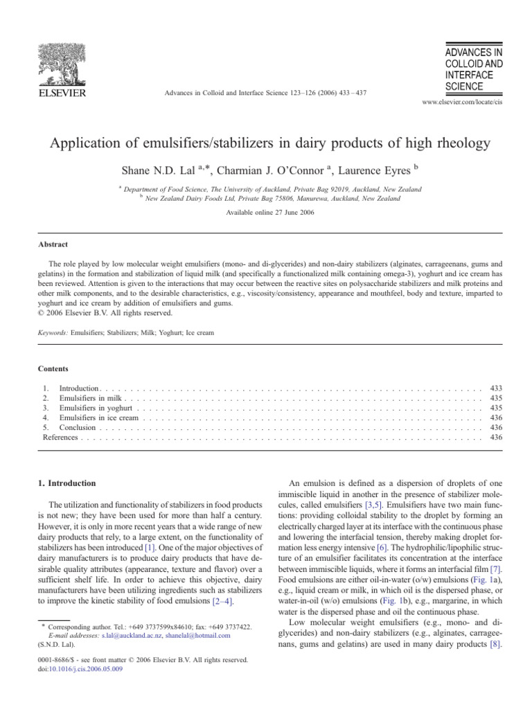 Application of Emulsifiers Stabilizers I | PDF | Emulsion | Milk