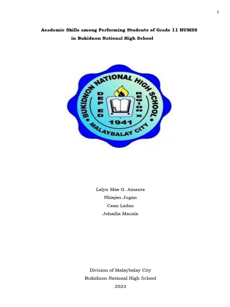 STUDY STRATEGIES AMONG PERFORMING STUDENT OF GRADE 11 HUMSS IN BUKIDNON ...