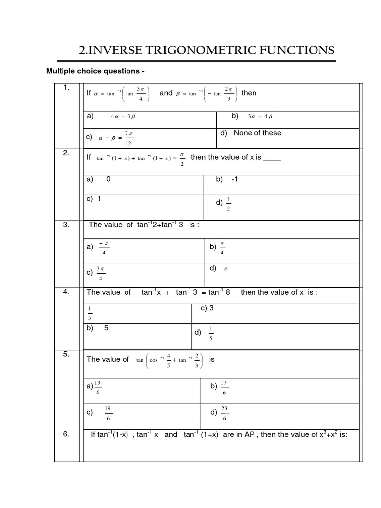 Inverse Trignometric Functions | PDF | Elementary Geometry | Triangle ...