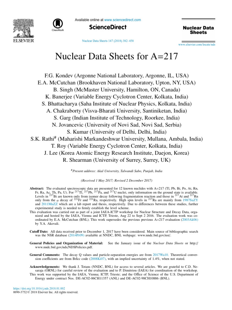 Nuclear Data Sheets For A 217 | PDF | Isotope | Gamma Ray