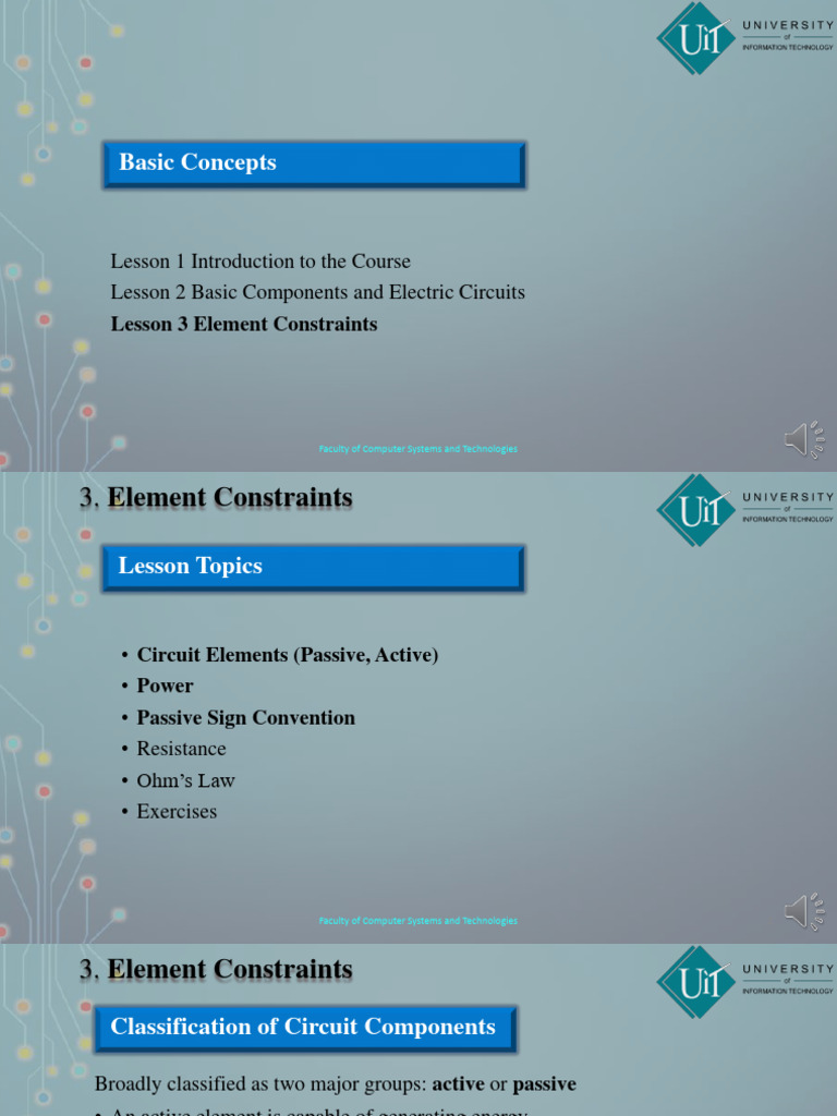Basic Concepts: Lesson 1 Introduction To The Course Lesson 2 Basic Components and Electric ...