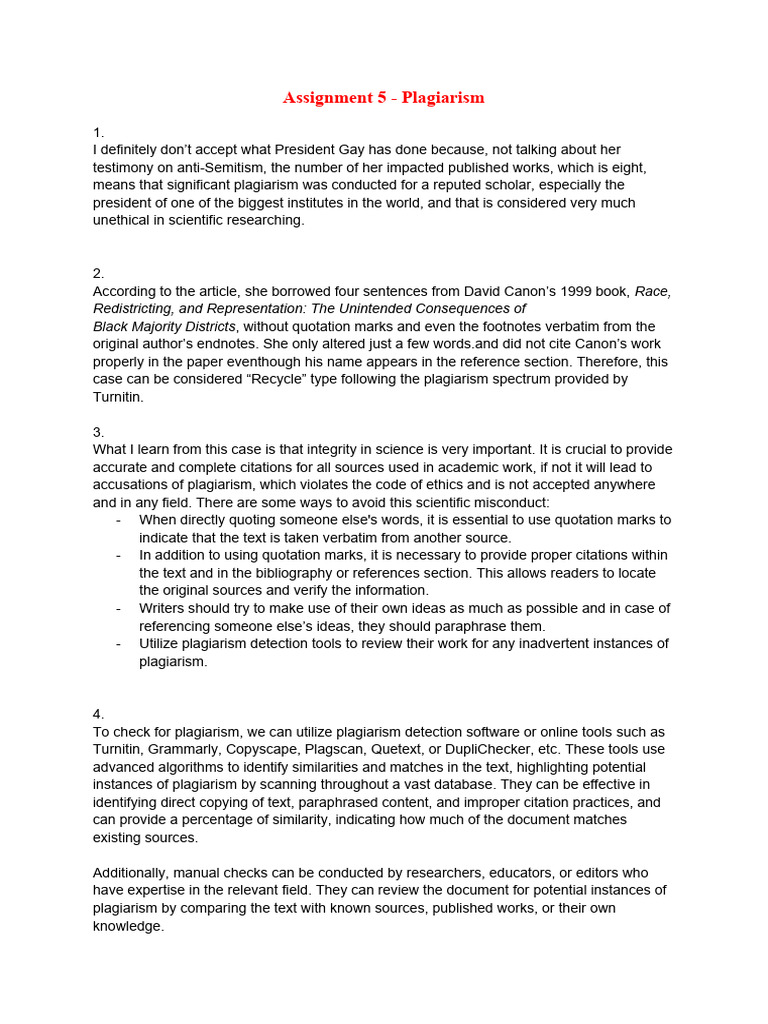 Assignment 5 - Plagiarism | PDF | Plagiarism
