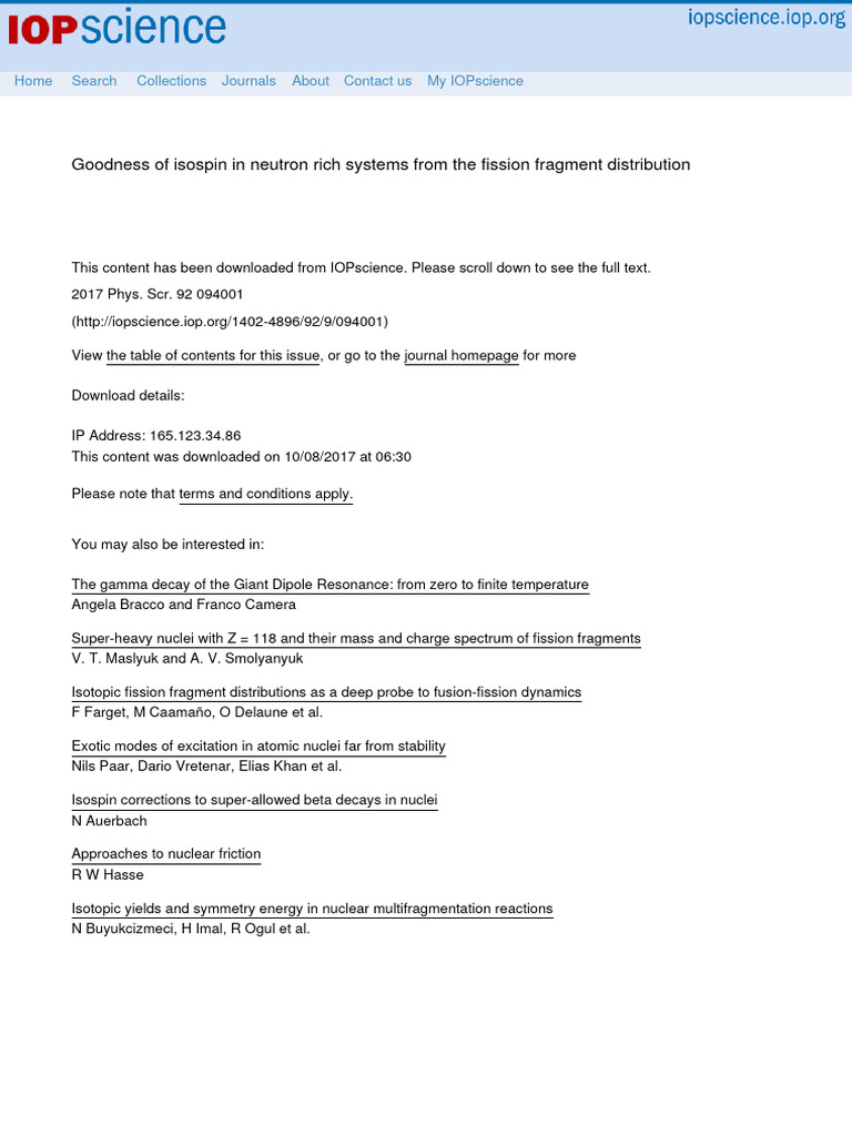 Goodness of Isospin in Neutron Rich Systems From The Fission Fragment Distribution | PDF ...
