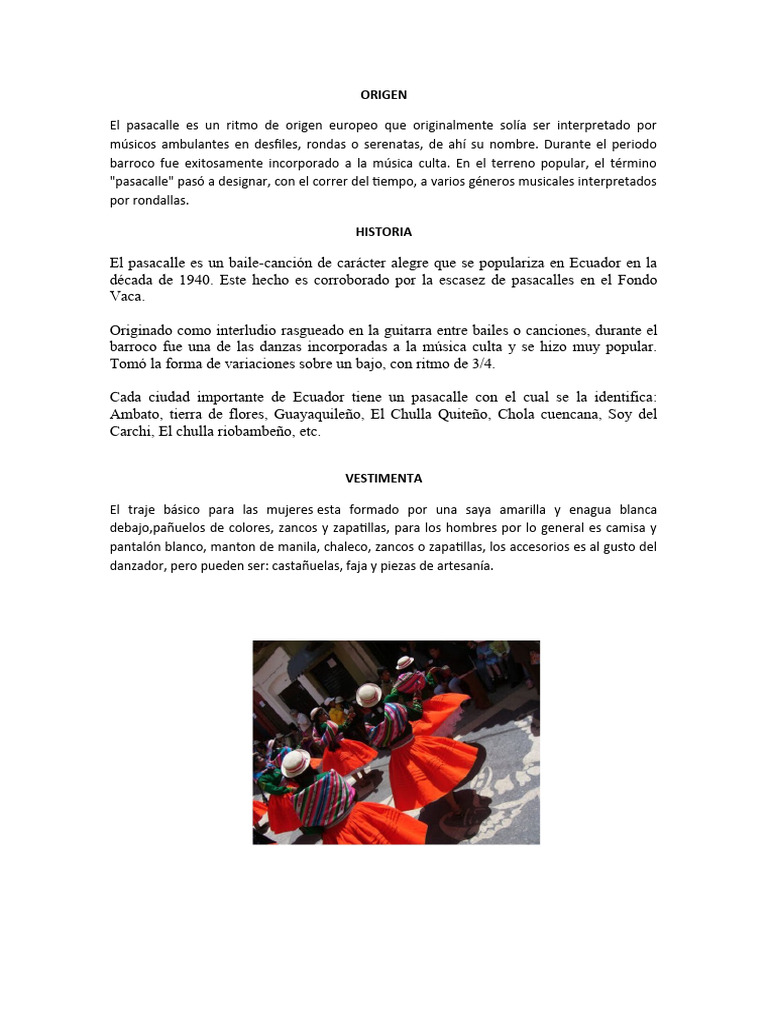 Vestimenta del Pasacalle Ecuatoriano | PDF | Ciencias sociales | Arte