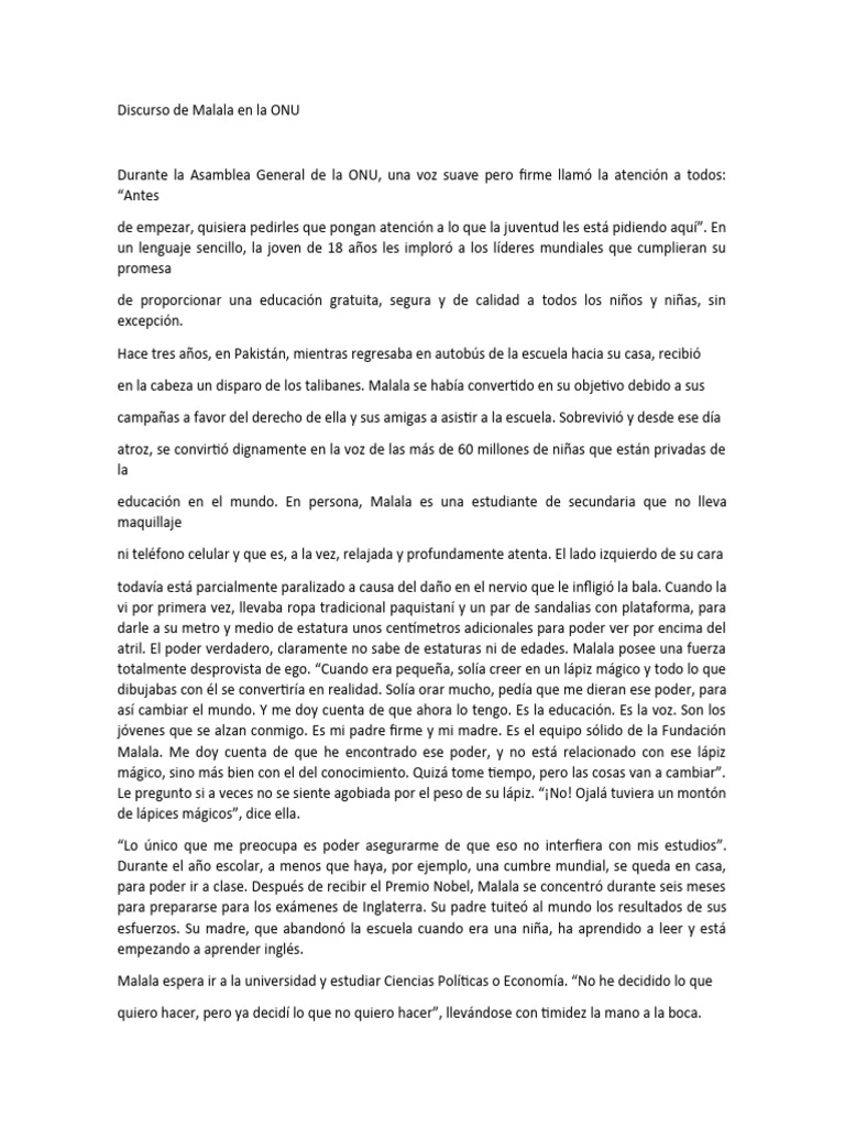 Discurso de Malala en La ONU | PDF | Malala Yousafzai