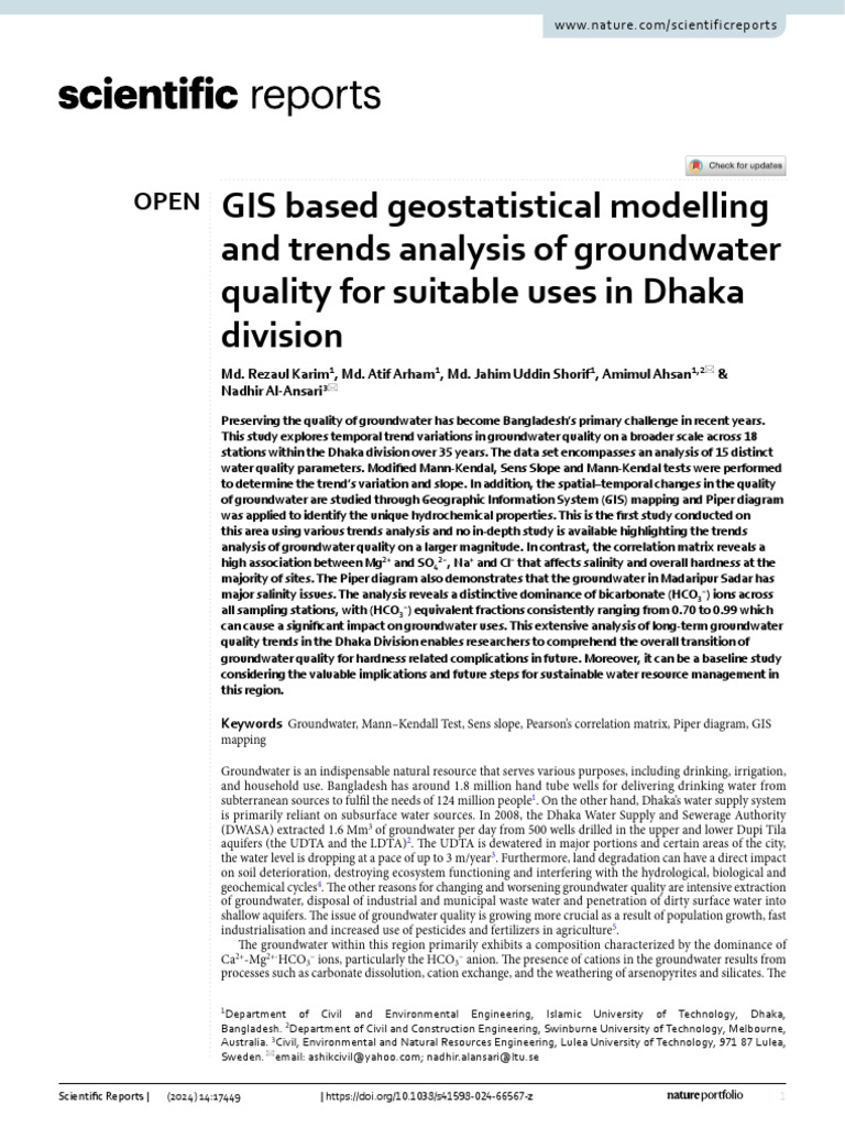 GIS Based Geostatistical Modelling and Trends Analysis of Groundwater Quality For Suitable Uses ...