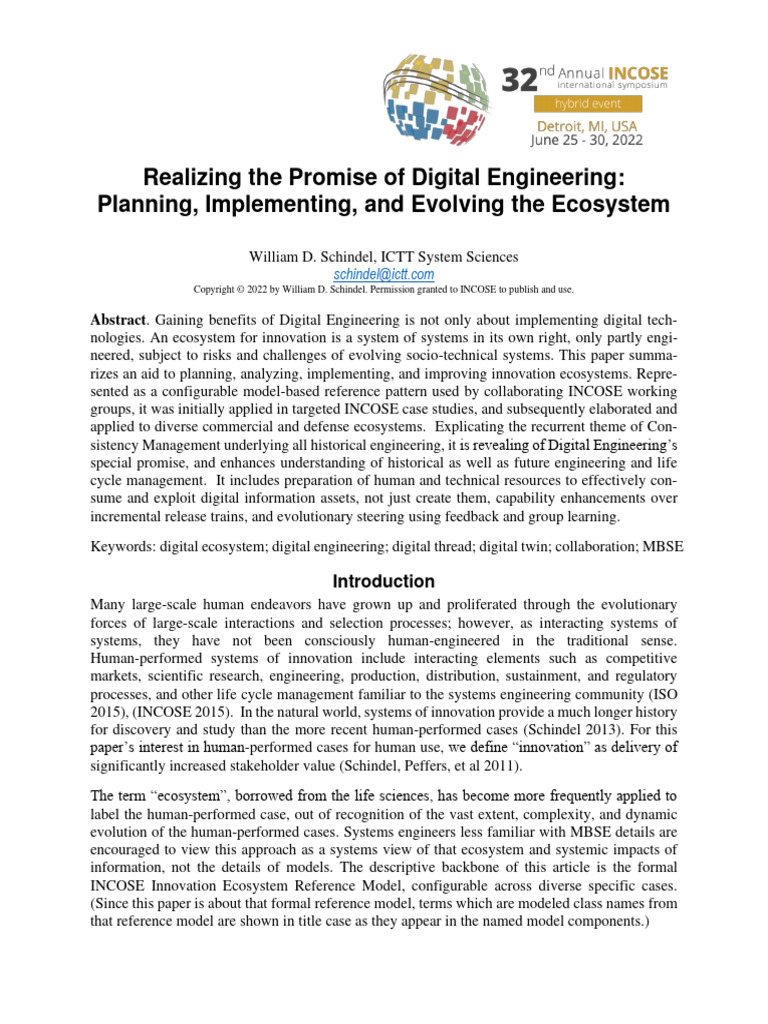 Realizing The Vision of Digital Engineering Is2022 v1.3.4 | PDF | System | Conceptual Model