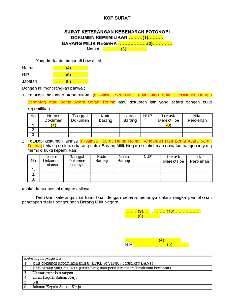 Contoh - Format - Surat Kebenaran Fotokopi Dokumen Kepemilikan | PDF