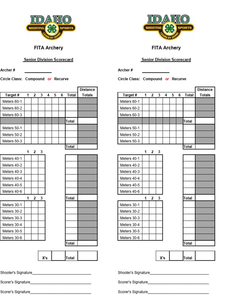 FITA Archery Score Sheet Template | PDF | Archery | Scoutcraft