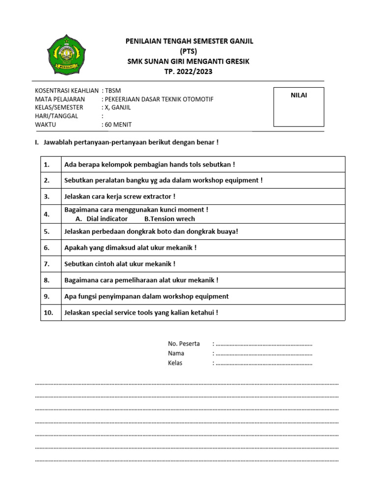 Form Penulisan Soal PTS | PDF | Teknologi & Rekayasa