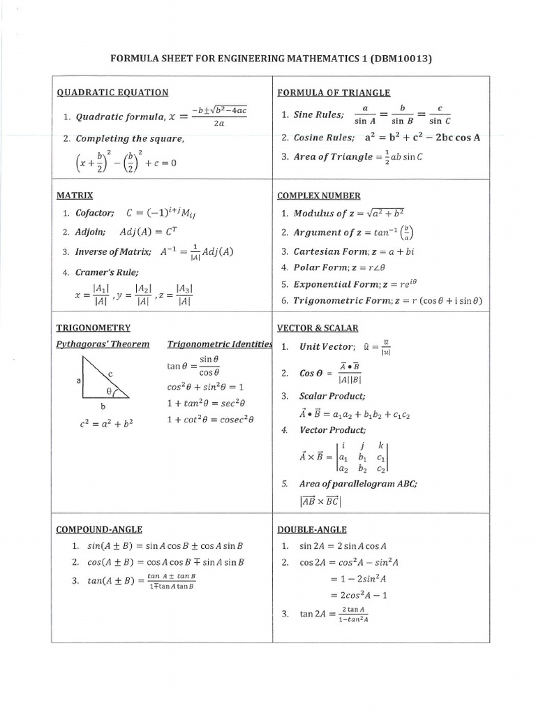 FORMULA SHEET DBM10013 Math | PDF