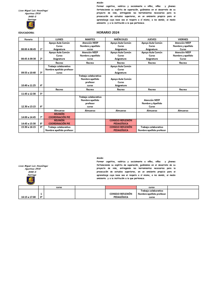 Formato HORARIO | PDF | Aprendizaje | Modificación de comportamiento