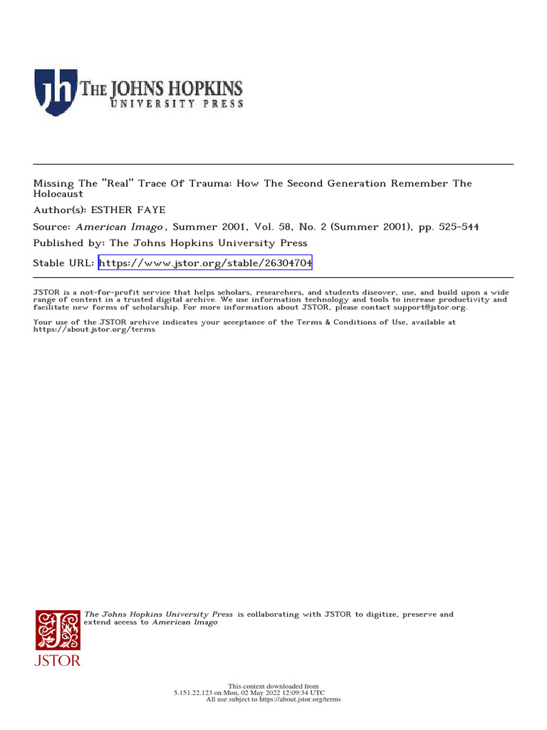 Missing The "Real" Trace of Trauma: How The Second Generation Remember ...