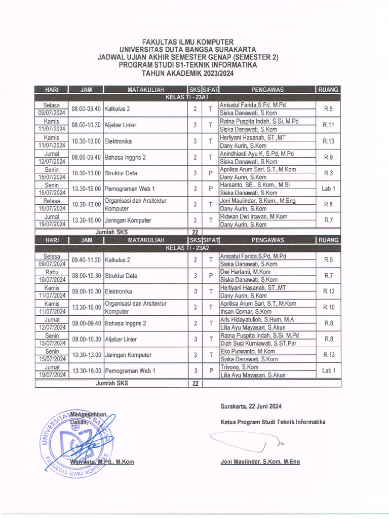 A Jadwal UAS Genap 2023-2024 | PDF