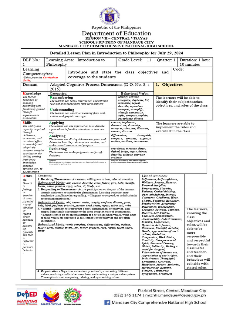 DLP-1 - Intro To Philo | PDF | Learning | Educational Assessment