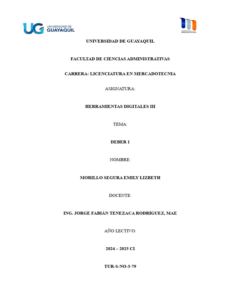 Deber 1 - Morillo Segura Emily | PDF | Enseñando | Software