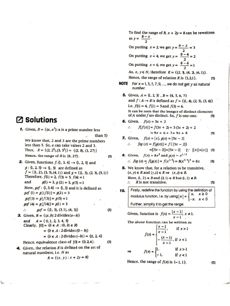 Relations and Functions (Answer Sheet) | PDF