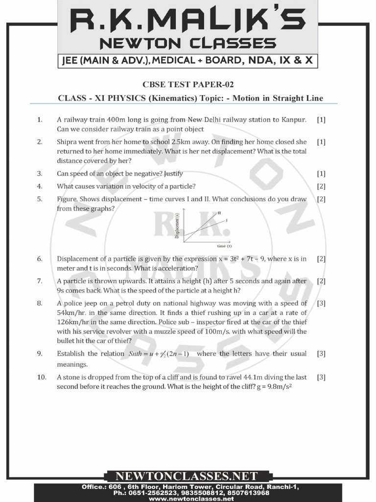 Motion in Straight Line T2 | PDF