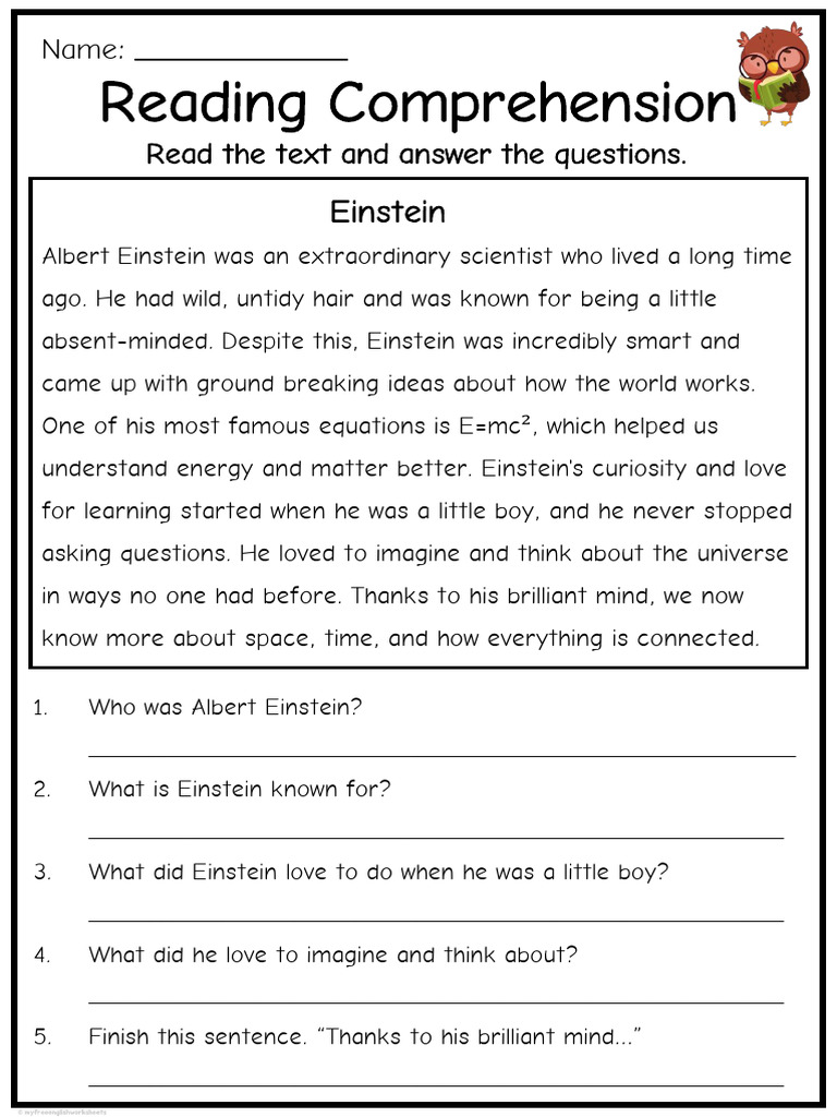 Einstein Reading Comprehension Worksheet | PDF | Albert Einstein | Physics