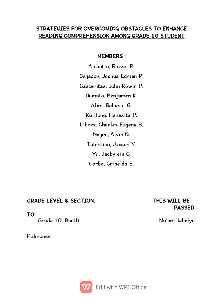 Grade 10 Research Format 1 | PDF | Reading Comprehension | Survey ...