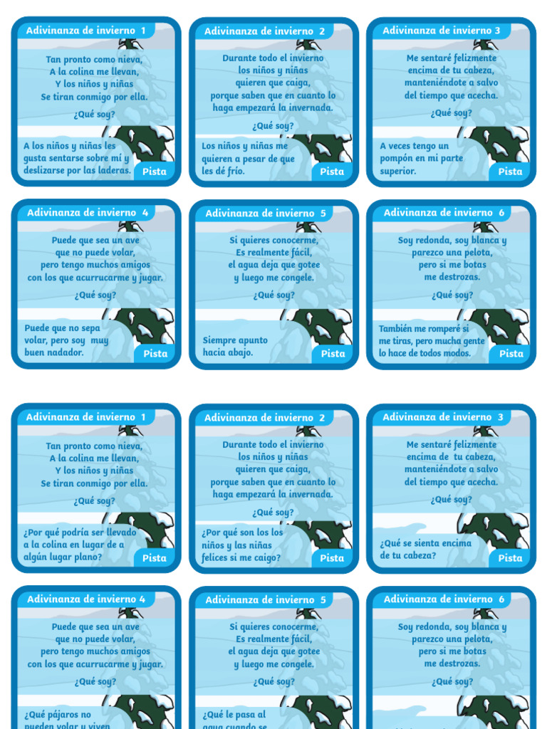 Adivinanzas de Invierno Niveles Ver 1 | PDF