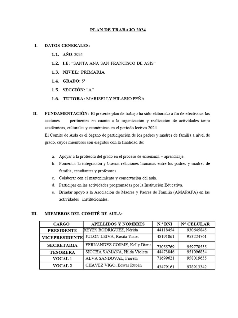 Plan de Trabajo de Los PPFF 5° A | PDF | Aprendizaje