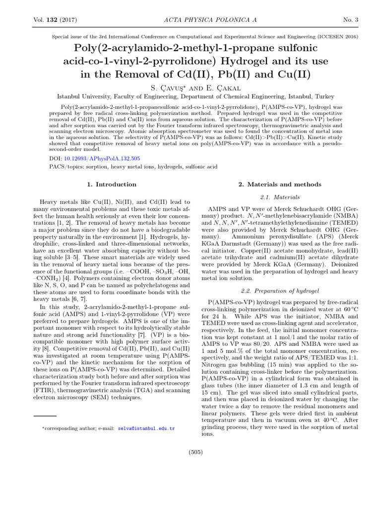 Poly (2-Acrylamido-2-Methyl-1-Propane Sulfonic Acid-Co-1-Vinyl-2 ...