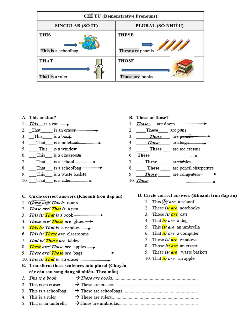 Demonstrative Pronouns Grammar Drills 129928 | PDF | Language Mechanics ...