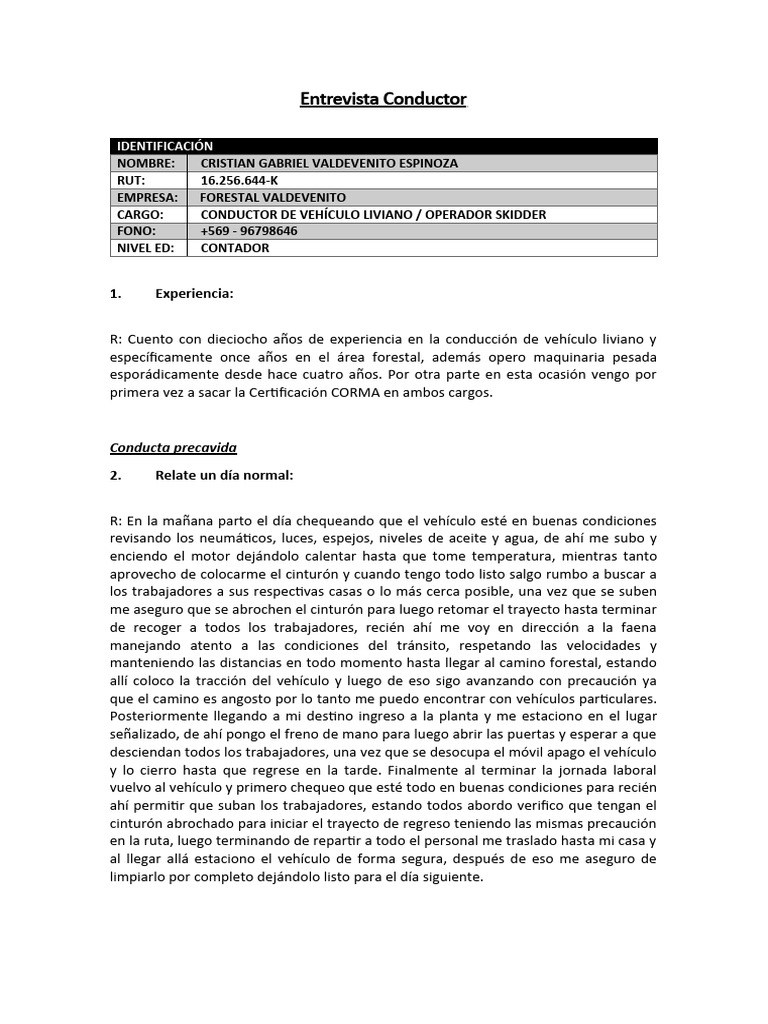 Entrevista a Conductor Forestal Experto | PDF | Neumático | Vehículos