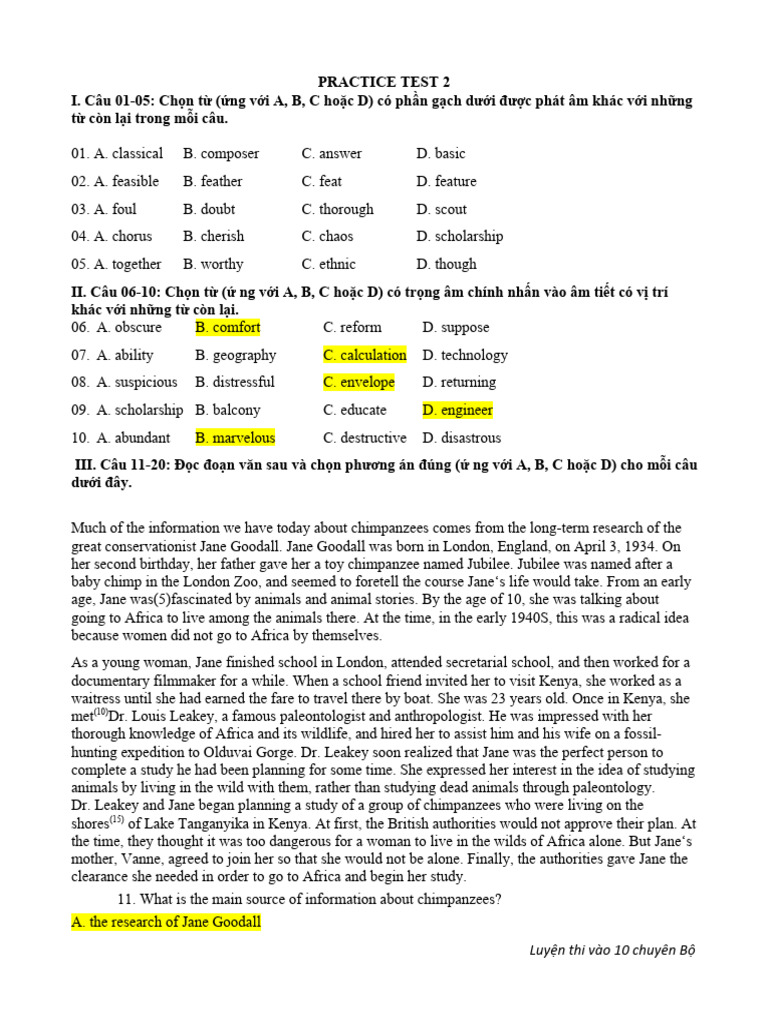 Practice Test 2 Vào 10 Chuyên B | PDF