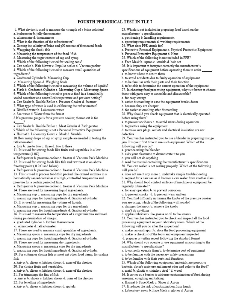 TLE 7: Food Processing Equipment Quiz | PDF | Fruit Preserves ...