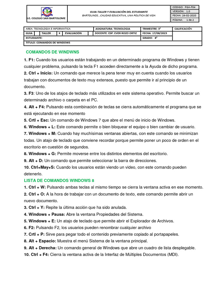Comandos de Windows Semestre 3° 2023 | PDF | Microsoft Windows ...